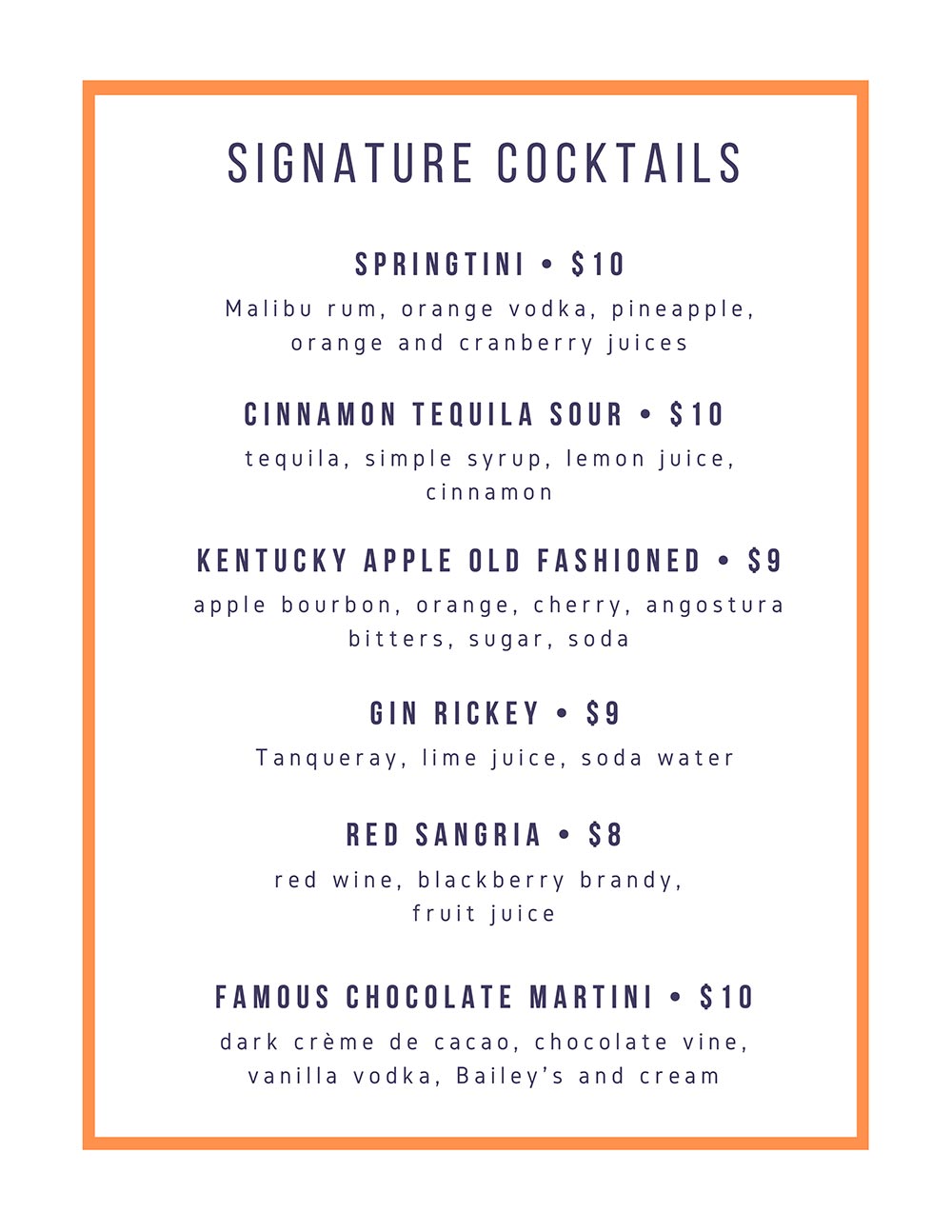 Menu | Springtown Inn