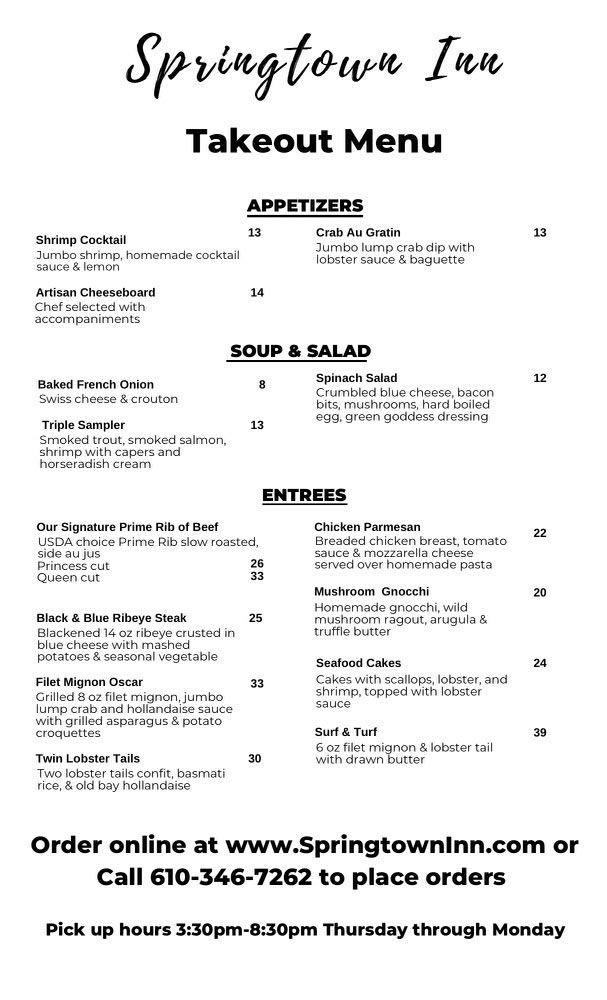 Menu | Springtown Inn