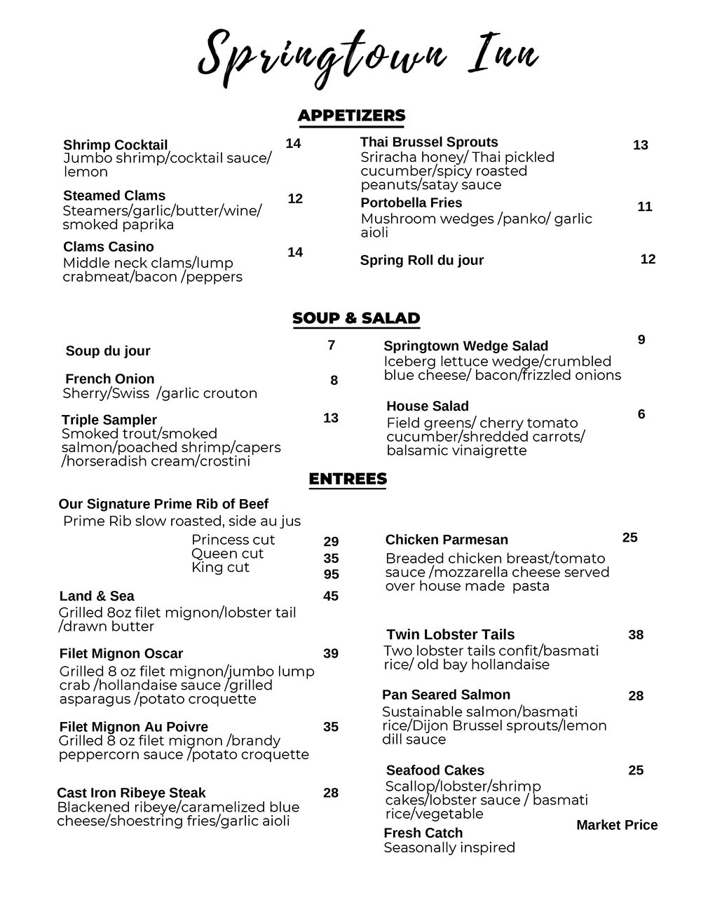 Menu | Springtown Inn