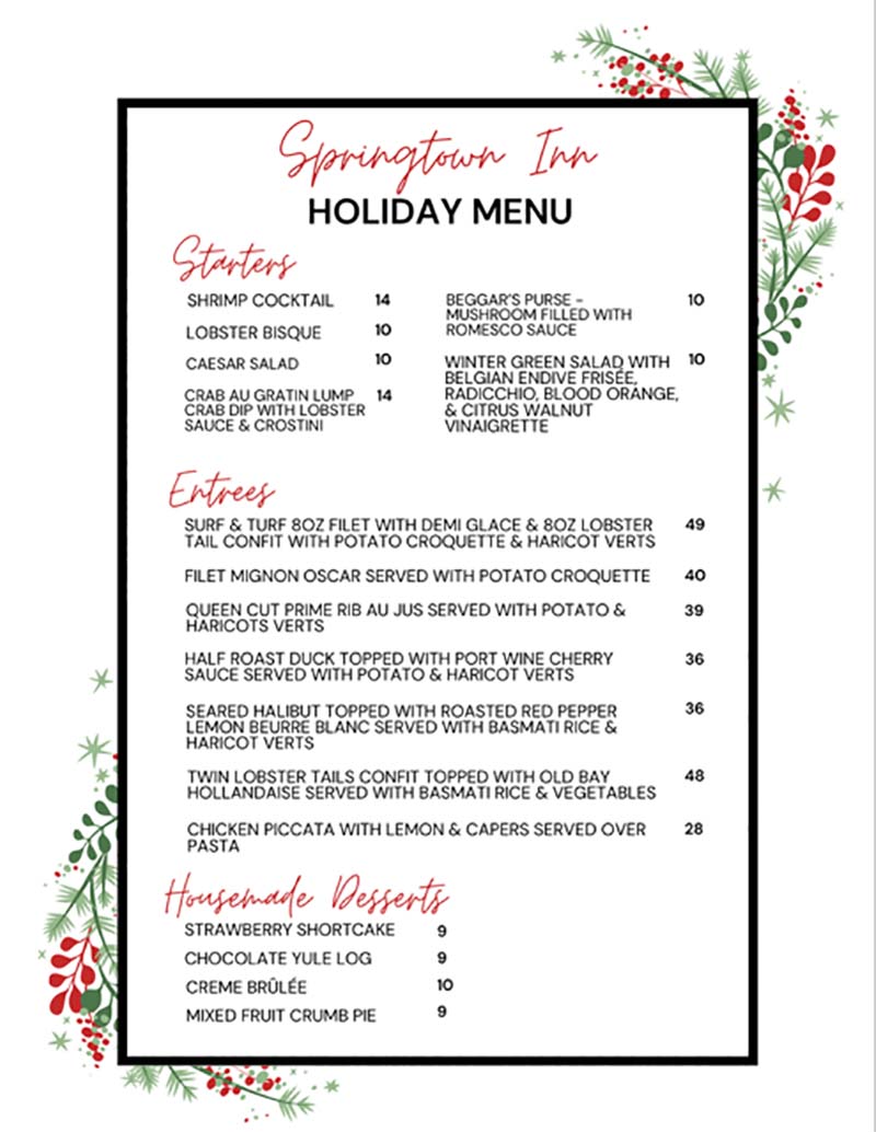 Menu | Springtown Inn