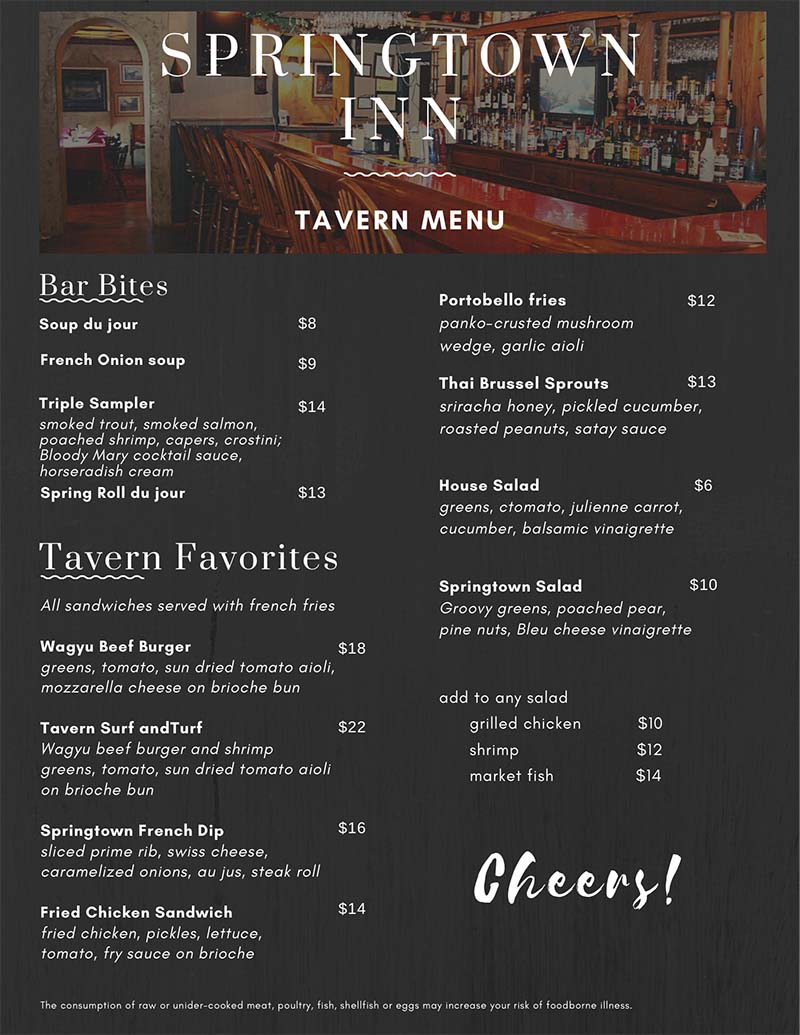 Menu | Springtown Inn